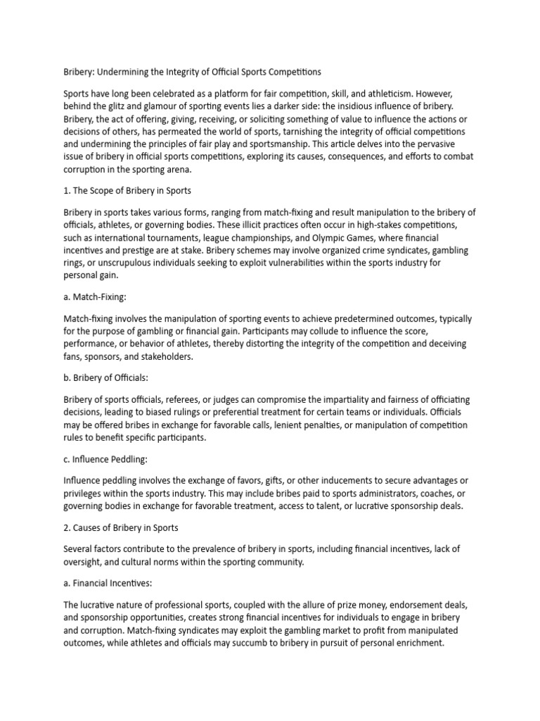 Bribery's Impact on Sports Integrity | PDF | Bribery | Corruption
