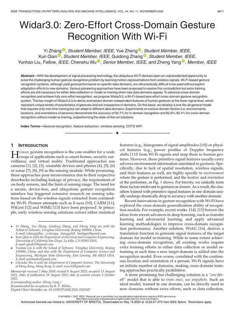 Widar3 0 Zero Effort Cross Domain Gesture Recognition With Wi Fi Pdf