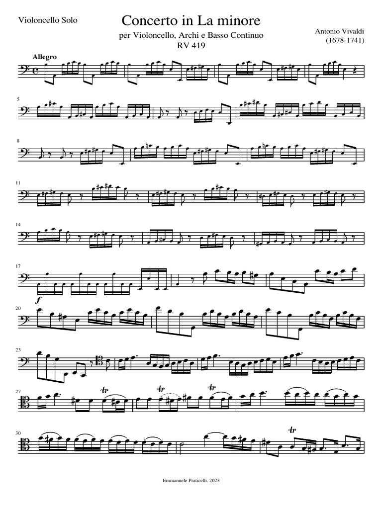 Vivaldi Cello Concerto RV - 419-Violoncello - Solo | PDF | Cello ...