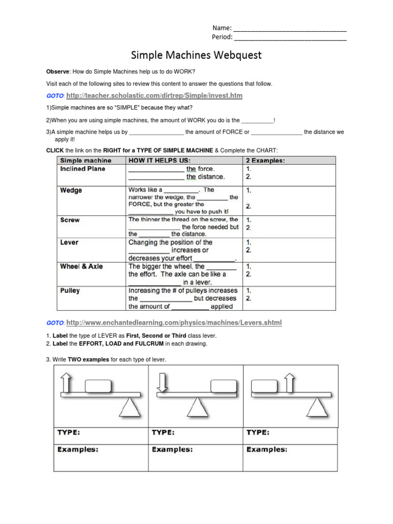 Simple Machines Webquest Guide | PDF | Machines | Lever