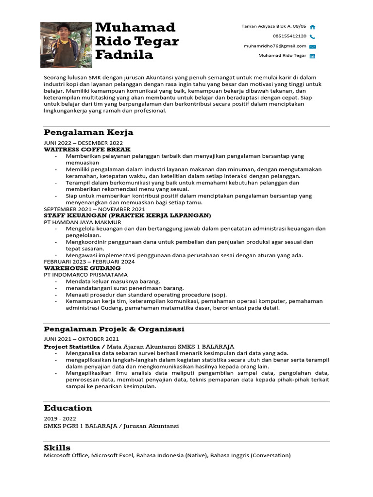 CV Muhamad Rido Tegar Fadnila | PDF | Bisnis