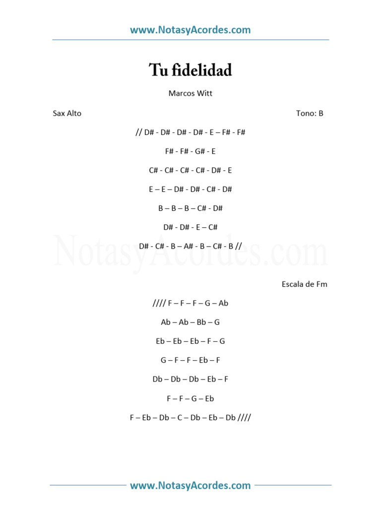 Tu Fidelidad en Sax Alto Marcos Witt | PDF