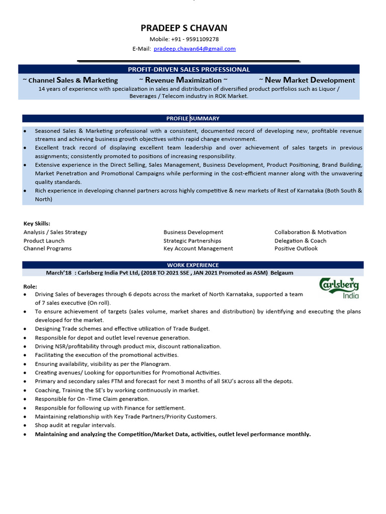 Pradeep Chavan Updated Resume-1 | PDF | Sales | Marketing