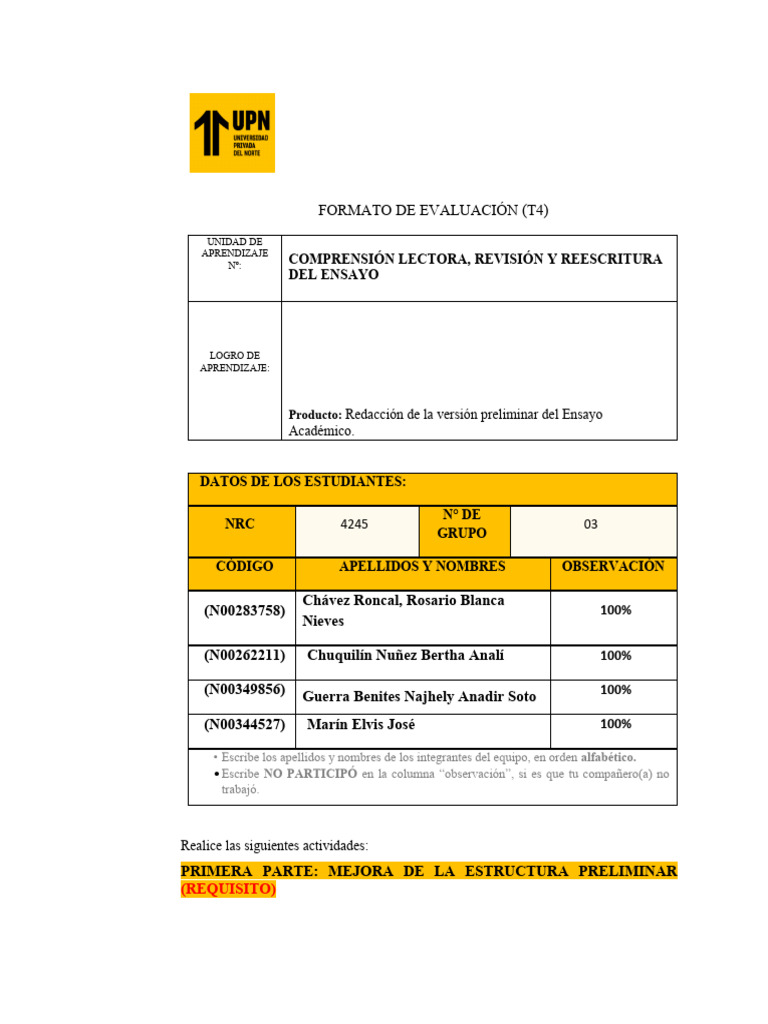 Formato de Entrega T4.. | PDF | Liderazgo | Mujer