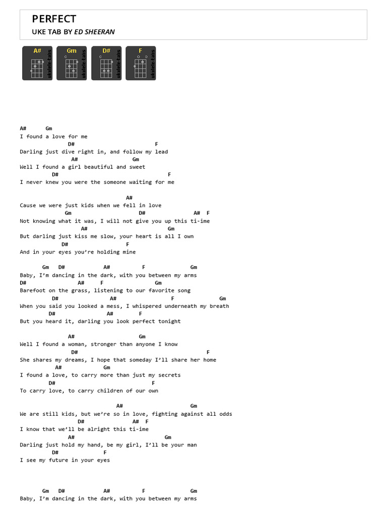 Perfect Uke Tab by Ed Sheeran - Ukulele Tabs | PDF | Poetry