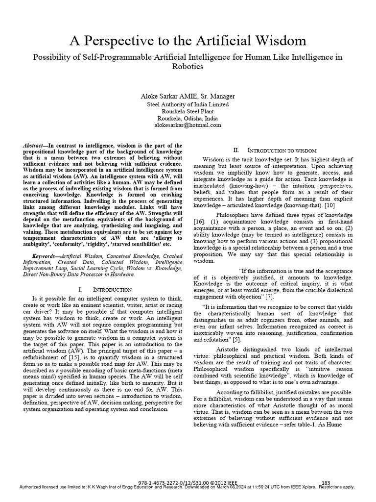 A Perspective to the Artificial Wisdom Possibility of Self-programmable Artificial Intelligence ...