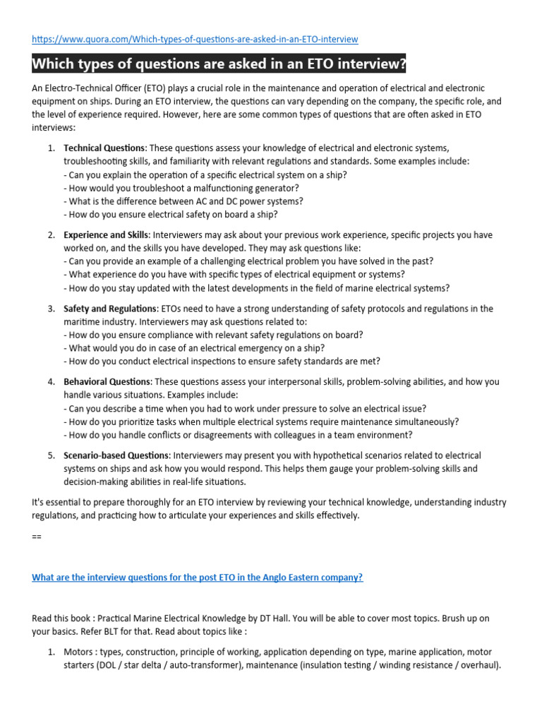 Which types of questions are asked in an ETO interview | PDF ...