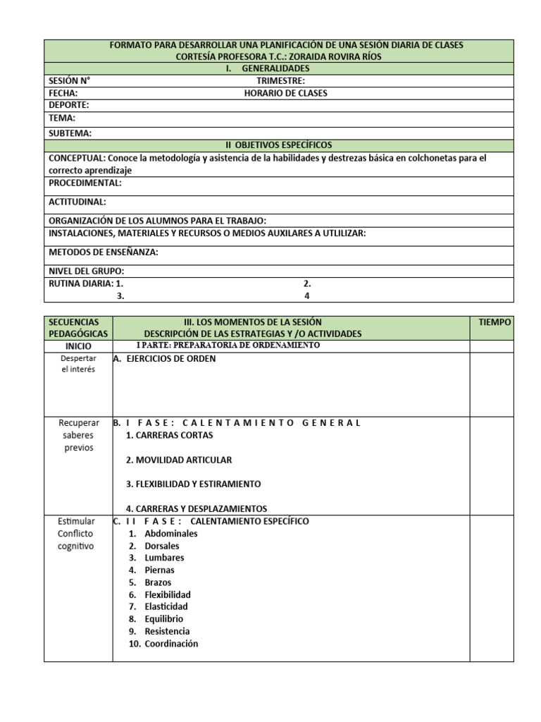 Formato de Planificaci N de Una Sesi N de Clases 1 2 | PDF | Aprendizaje | Ciencia cognitiva
