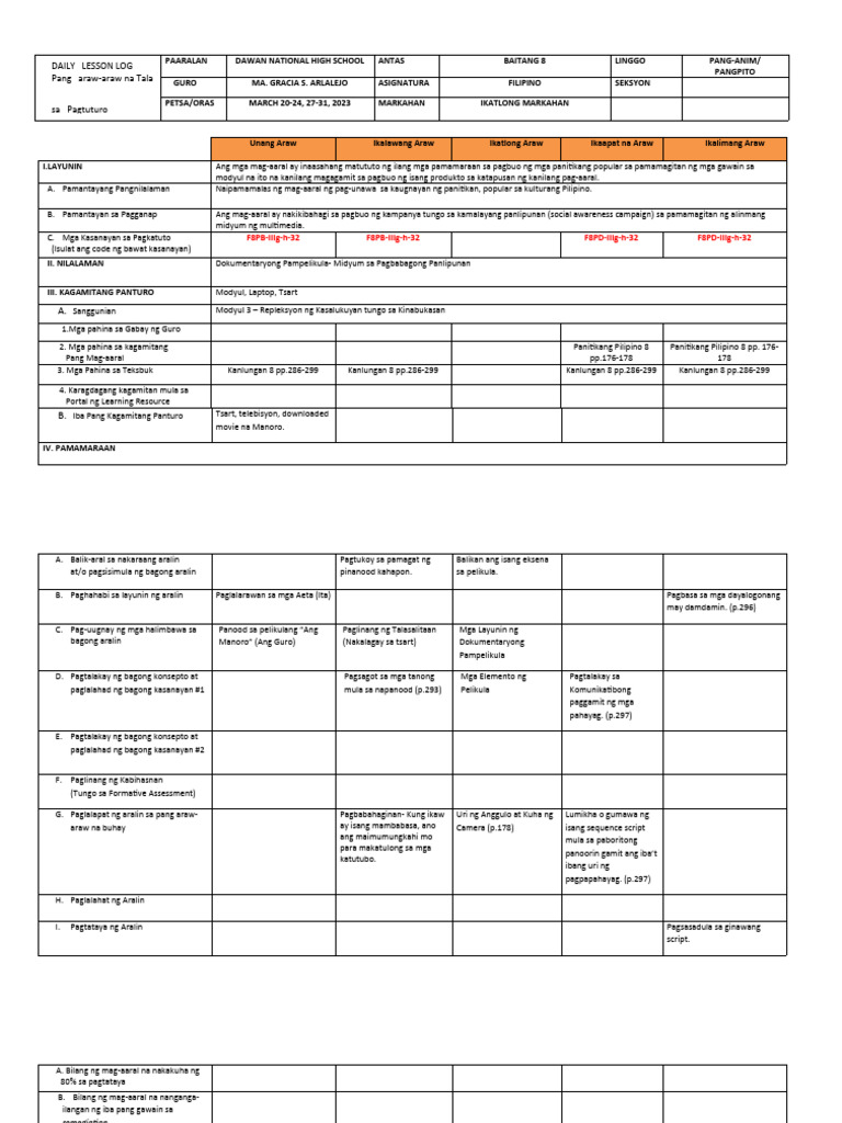 3.4 Aralin 3 - Unang Linggo | PDF