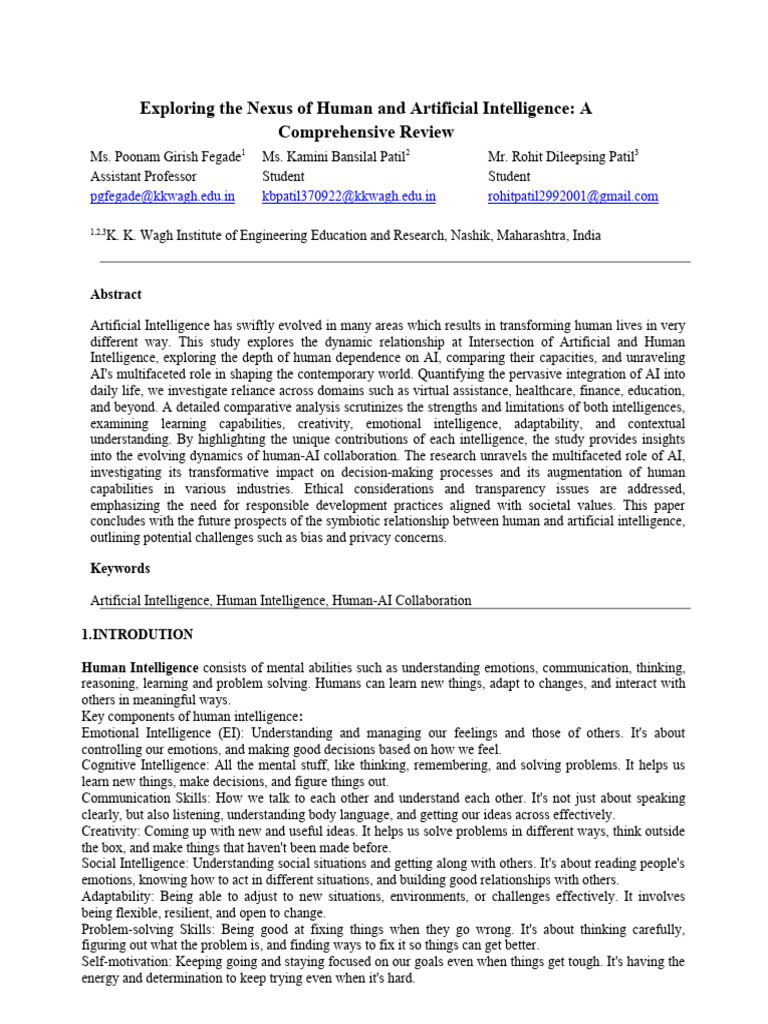 Exploring the Nexus of Human and Artificial Intelligence A Comprehensive Review | PDF ...