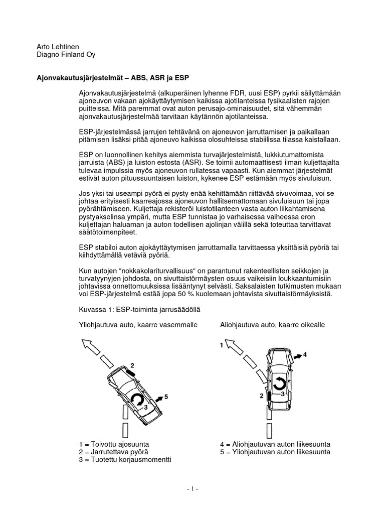 Ajonvakautusjärjestelmät - ABS, ASR, ESP Ja SBC | PDF