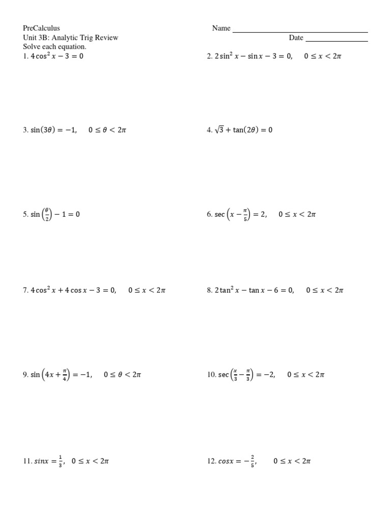 Unit 3B Analytic Trig Test Review (Fall 2023) .PDF - Crdownload | PDF ...