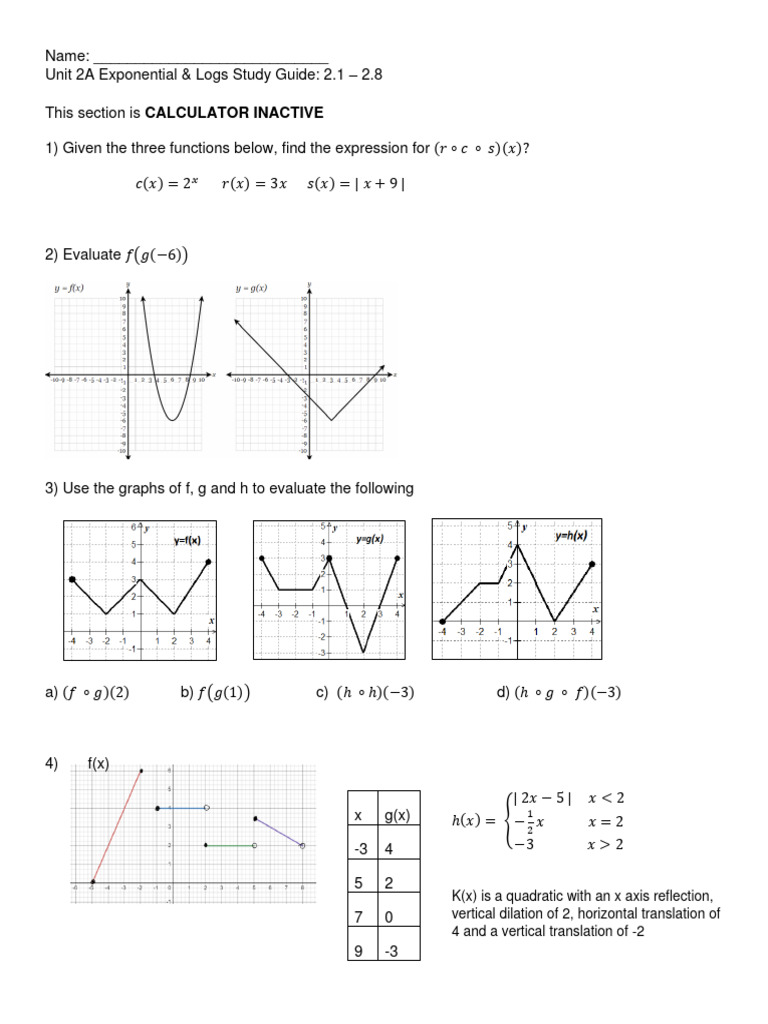 Unit 2A Exponential & Log Functions Study Guide (Fal 2023) .PDF - Crdownload | PDF | Function ...