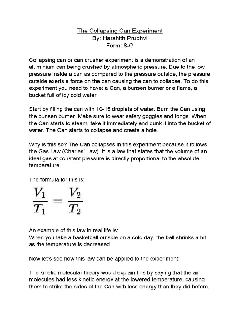 Collapsing Can Experiment | PDF