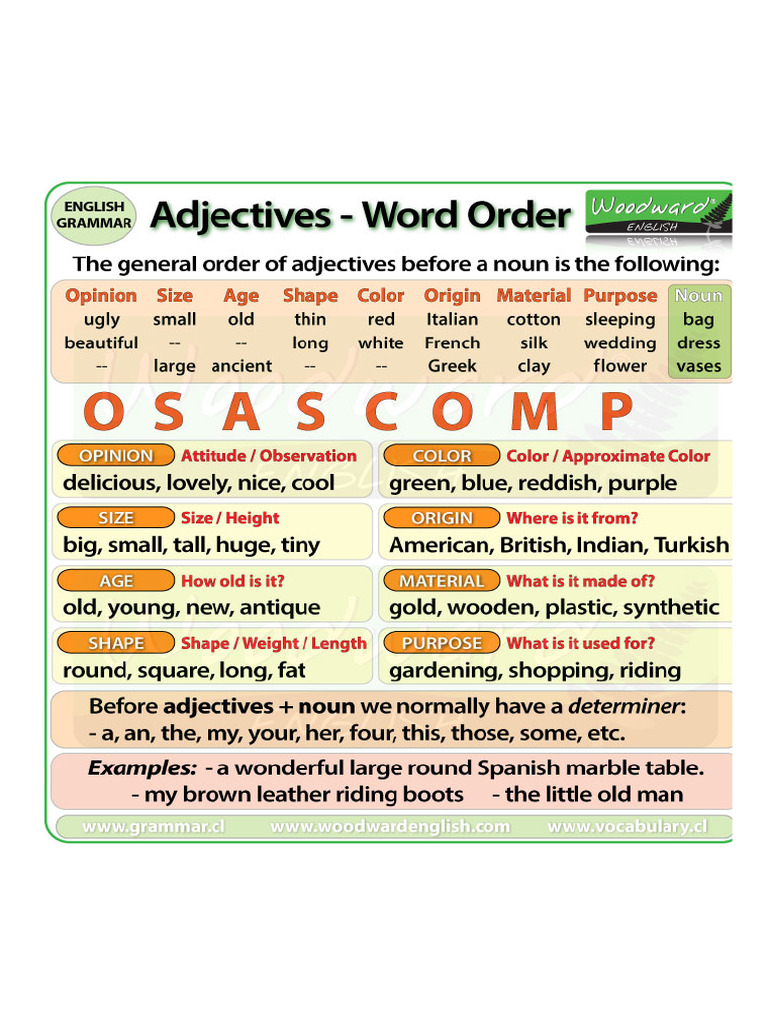 Adjectives Word Order English Osascomp | PDF