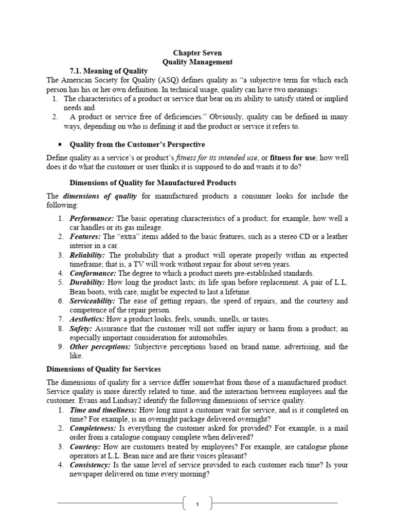 OM Chapter-Seven | PDF | Statistics | Quality (Business)