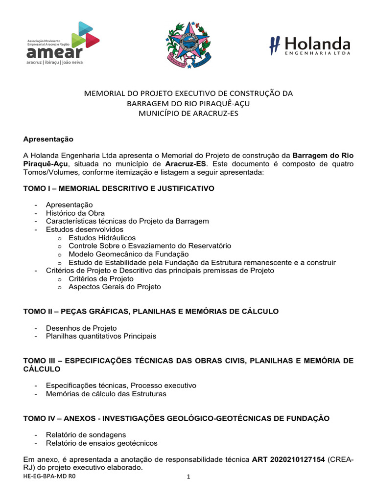 1 - He-Eg-Bpa-Md R0 - Memorial Descritivo | PDF | Vertedouro ...