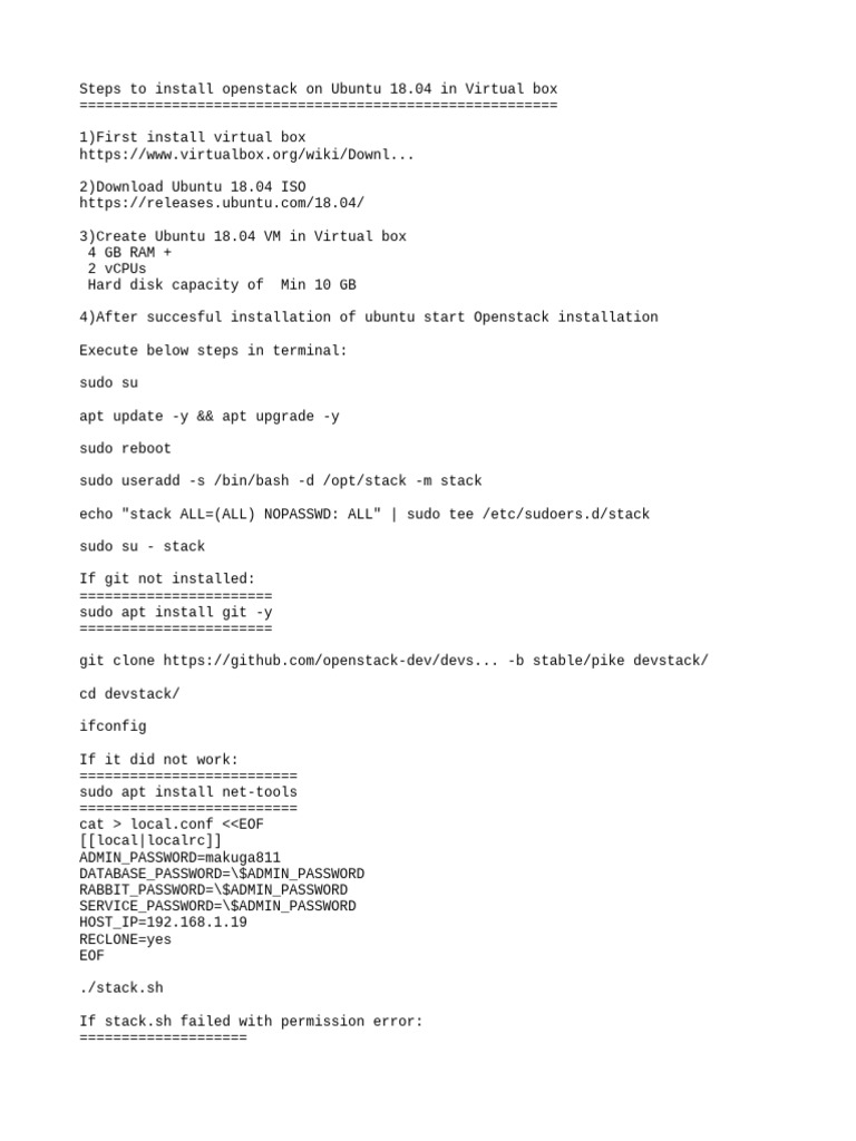 Steps To Install Openstack On Ubunt | PDF