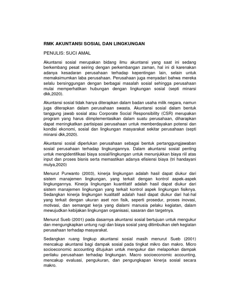 RMK Akuntansi Sosial Dan Lingkungan | PDF | Pengelolaan Keuangan & Uang | Ilmu Sosial