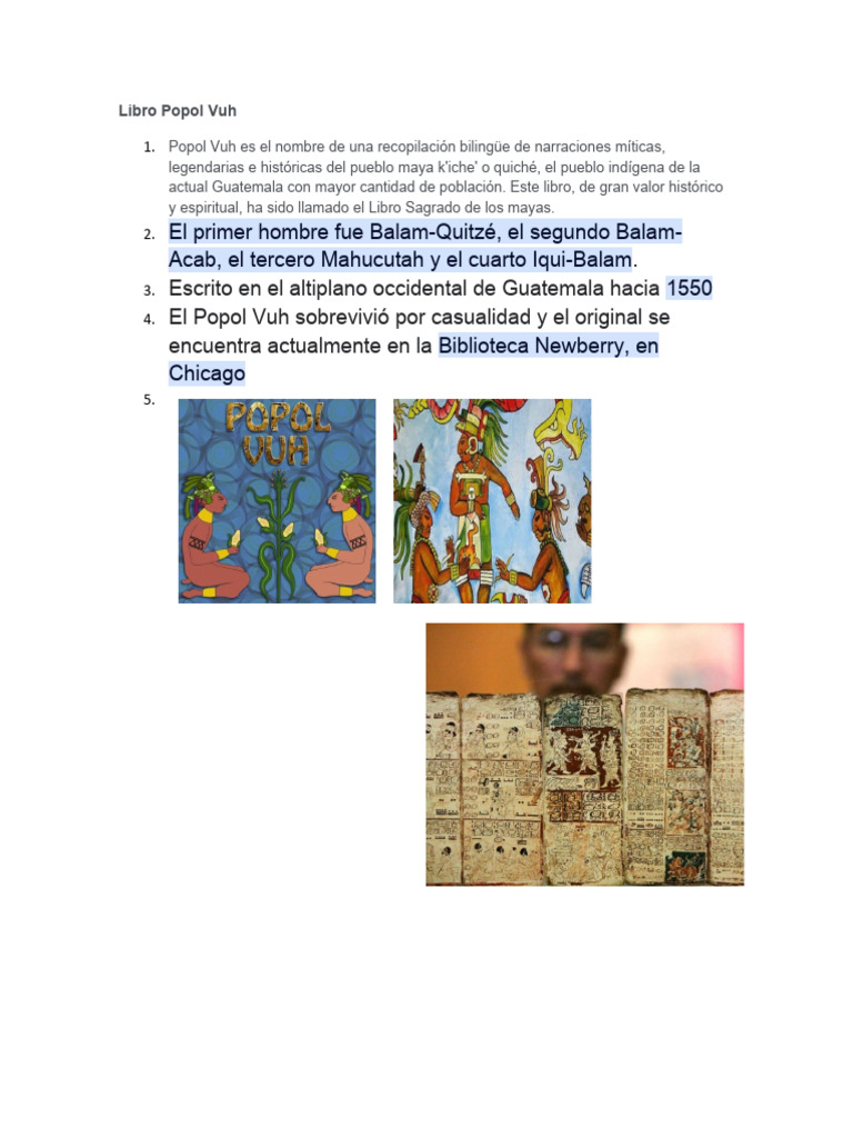Resumen del Popol Vuh y su Contexto | PDF | Pueblos indígenas de ...
