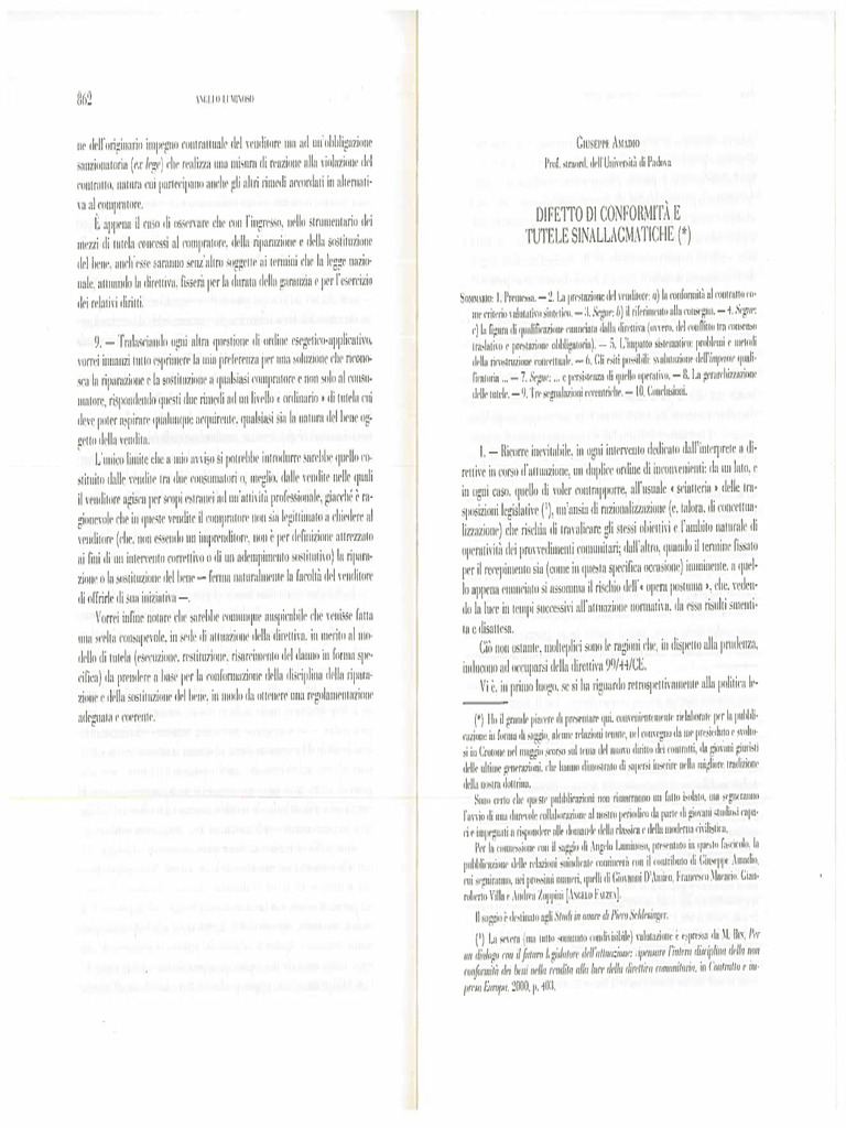 AMADIO - Difetto Di Conformita e Tutele Sinallagmatiche | PDF