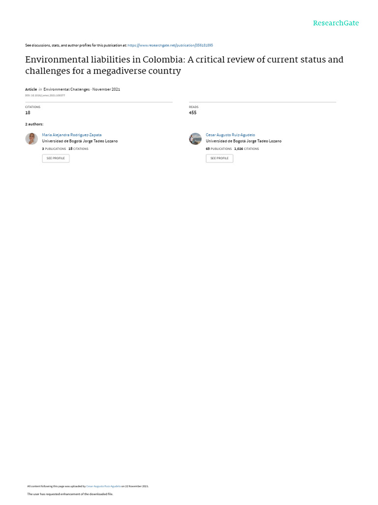 Environmental Liabilities in Colombia: A Critical Review of Current ...