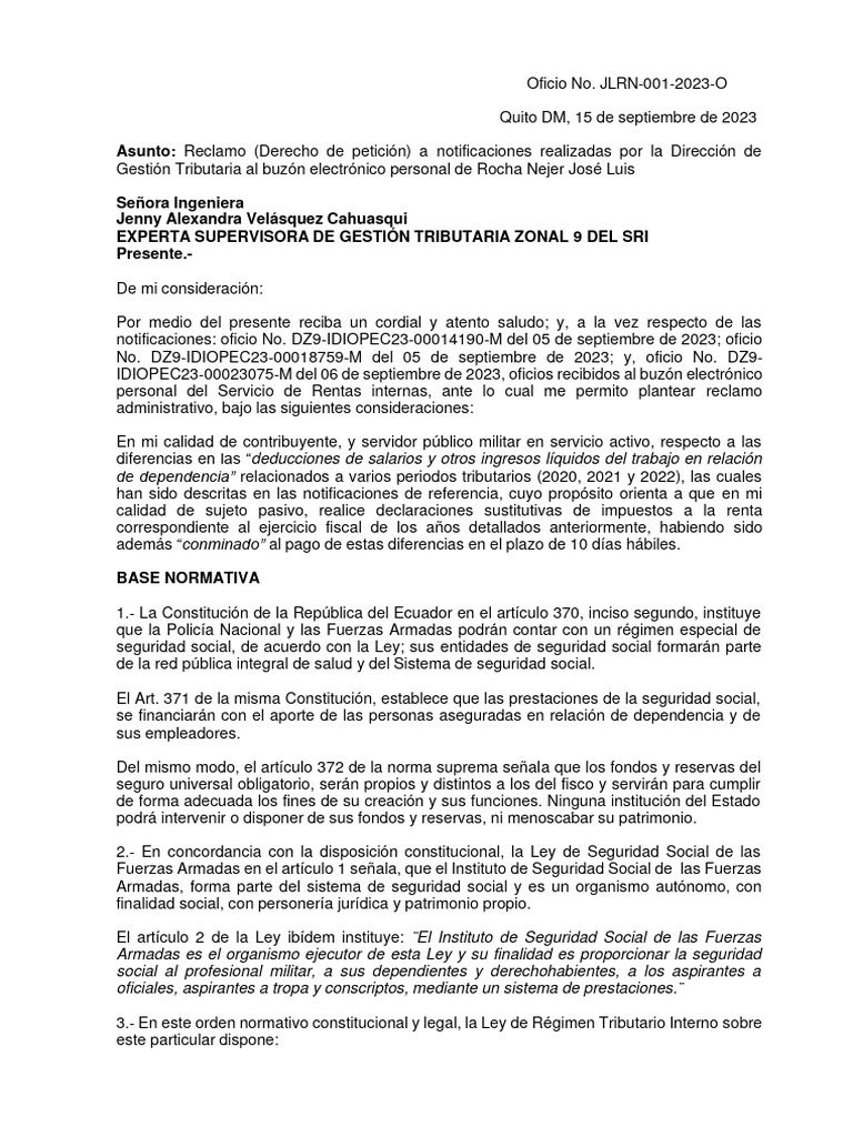 Oficio - Director - Sri - Rocha Nejer Jose Luis | PDF | Impuestos ...