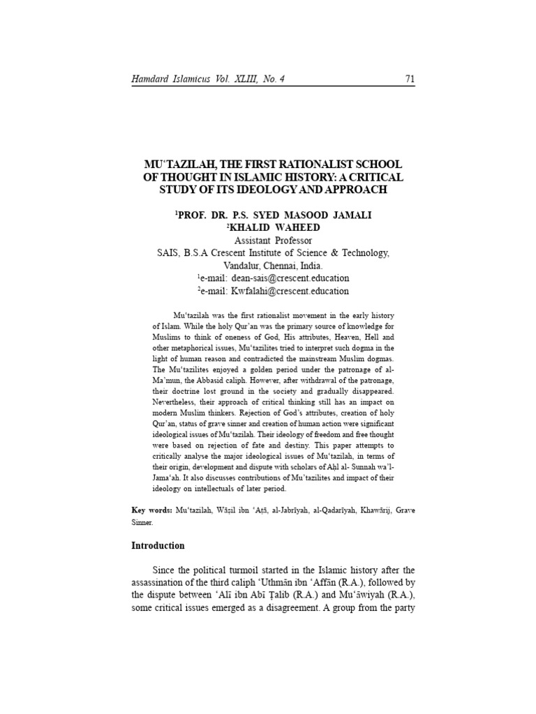 Mu'tazilah: Pioneers of Rationalist Thought | PDF | God In Islam ...