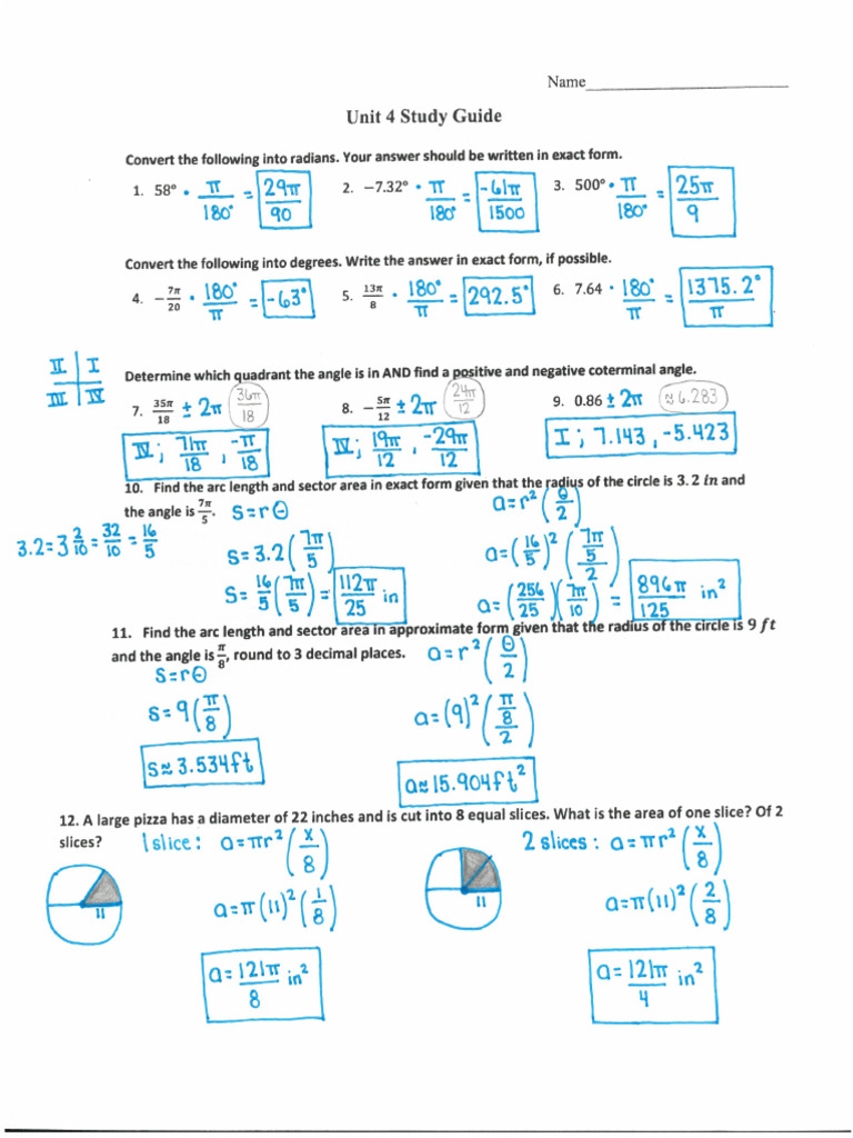 Unit 3A Intro To Trig Study Guide Solutions - Pdf.crdownload | PDF