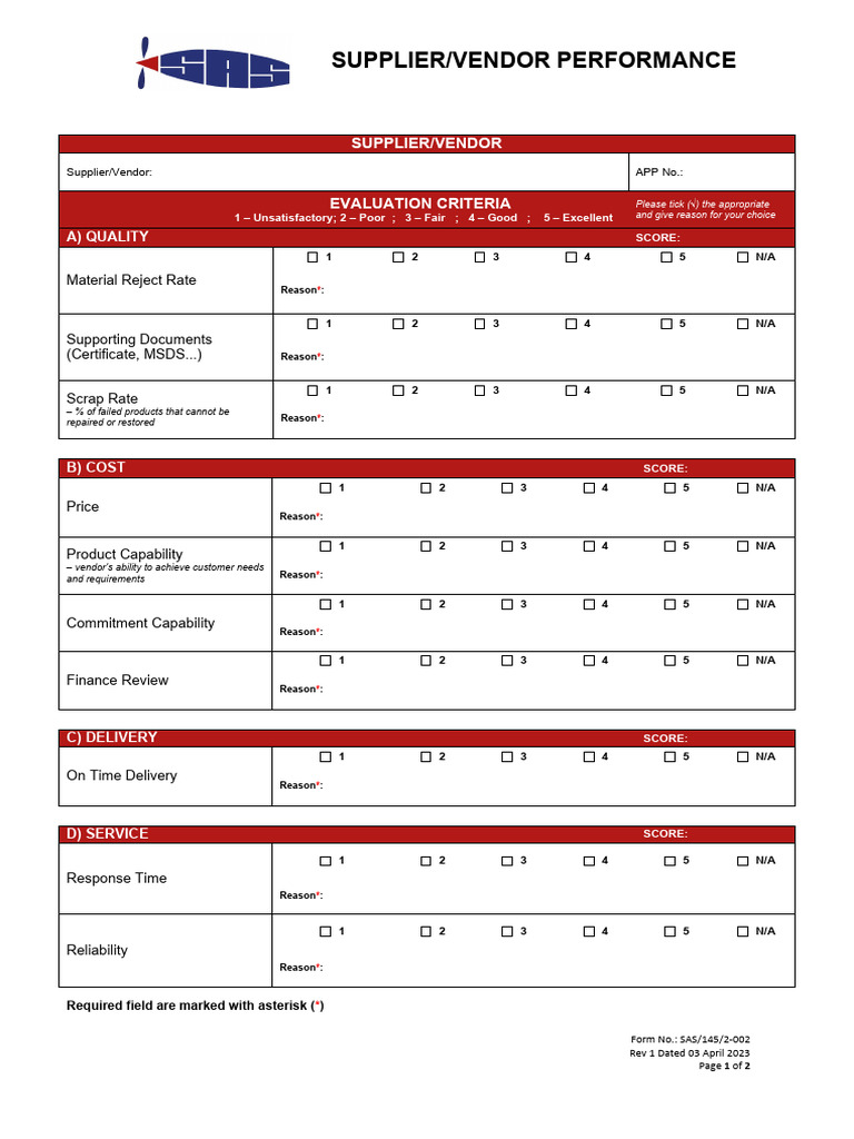 SAS - 145 - 2-002 - Supplier Vendor Performance Evaluation | PDF ...
