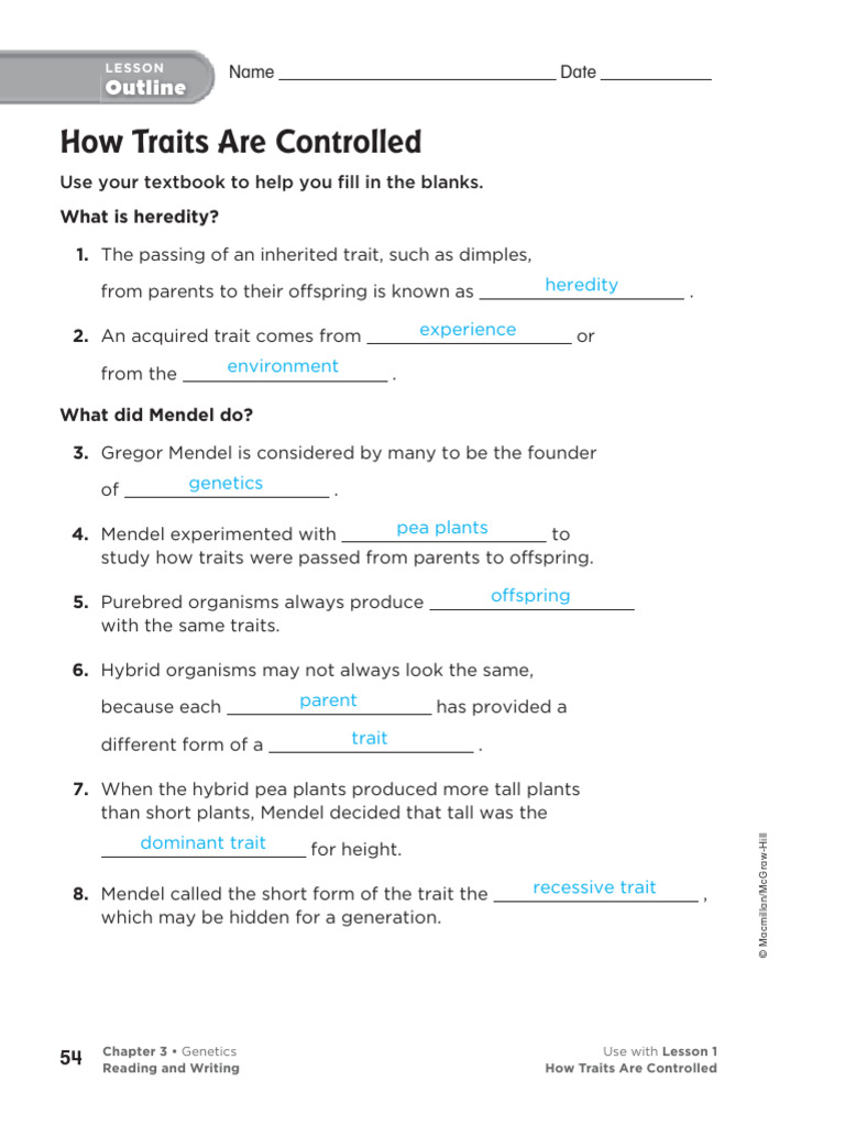 How Traits Are Controlled - Workbook Corrected Pages | PDF | Heredity ...