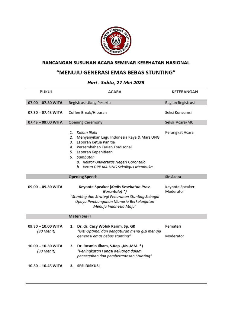 Rancangan Susunan Acara Seminar Kesehatan | PDF