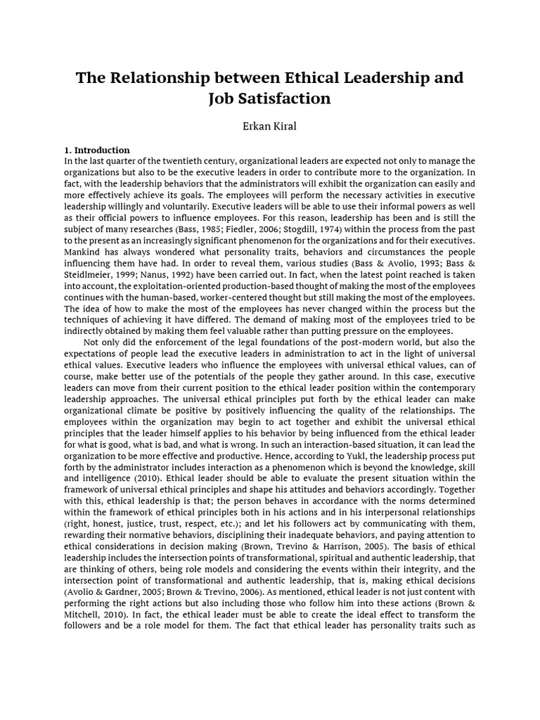 Ethical Leadership and Job Satisfaction | PDF | Leadership | Job Satisfaction