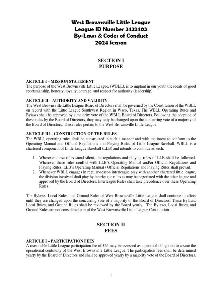 2024 WBLL Bylaws Final 022524 | PDF | Pitcher | Baseball Field