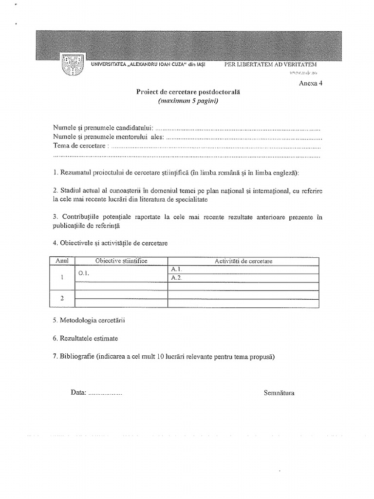 Model Proiect de Cercetare Postdoctorala | PDF