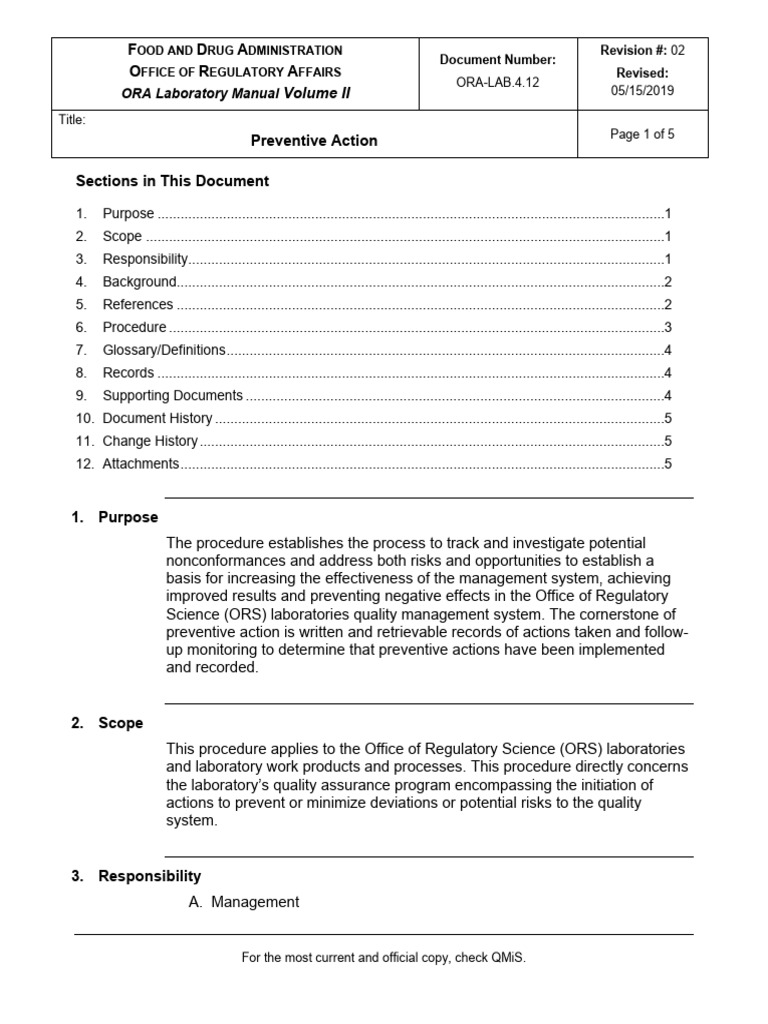ORA-LAB.4.12 Preventive Action (v02) | PDF | Risk | Quality Management System