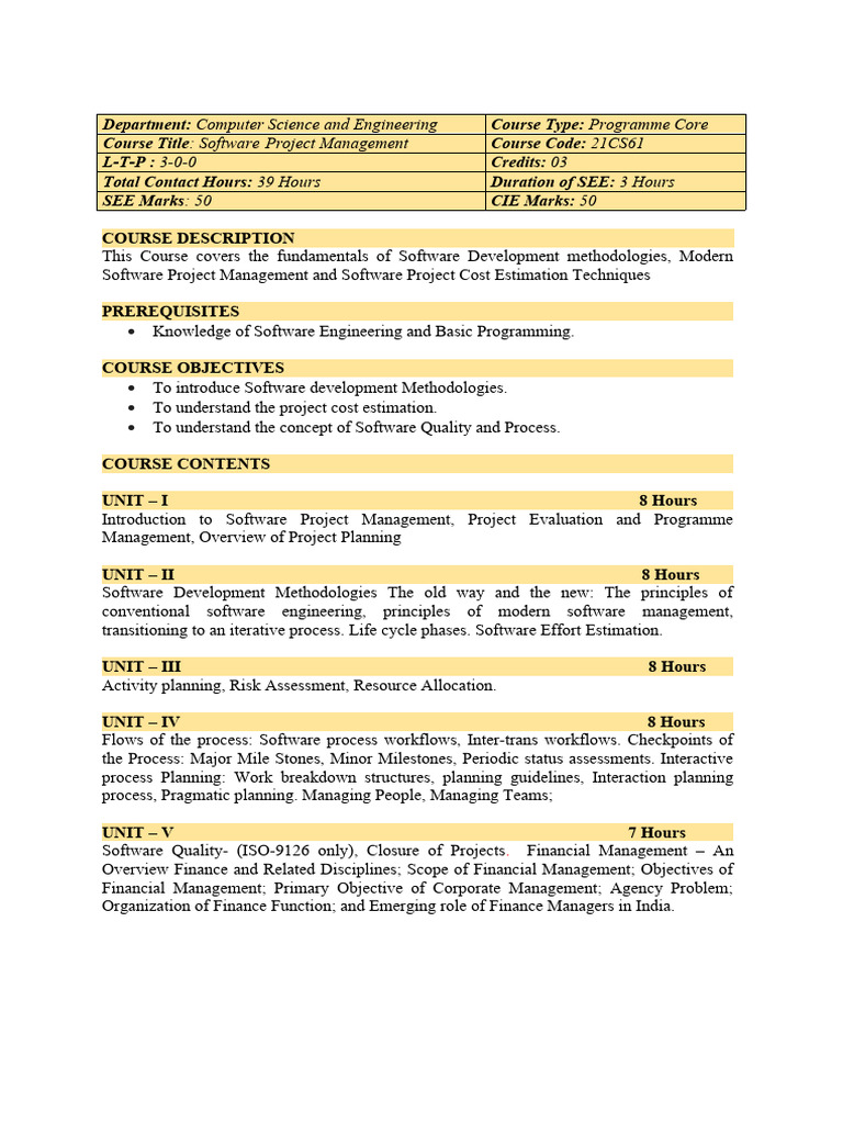 SPM Syllabus | Download Free PDF | Software Development Process | Project Management