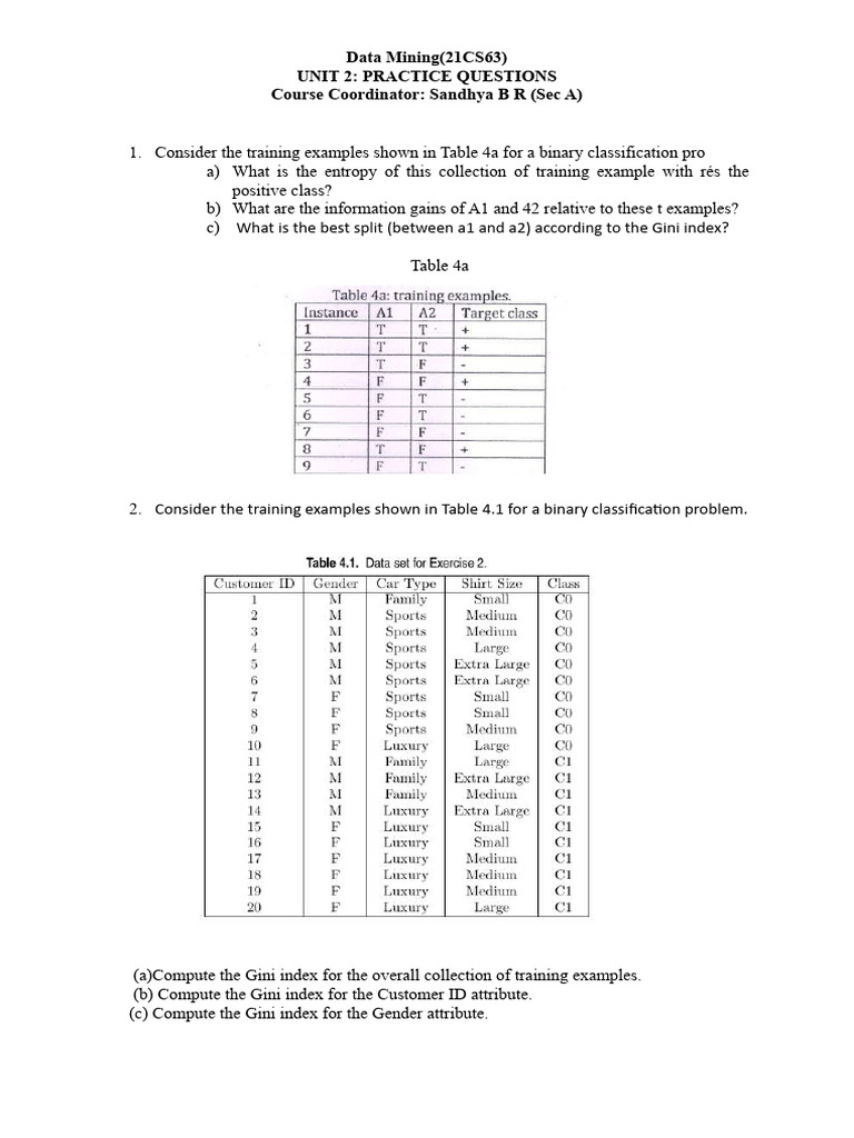 21CS63 - Unit 2 Practice Questions | PDF | Statistical Classification | Statistical Analysis
