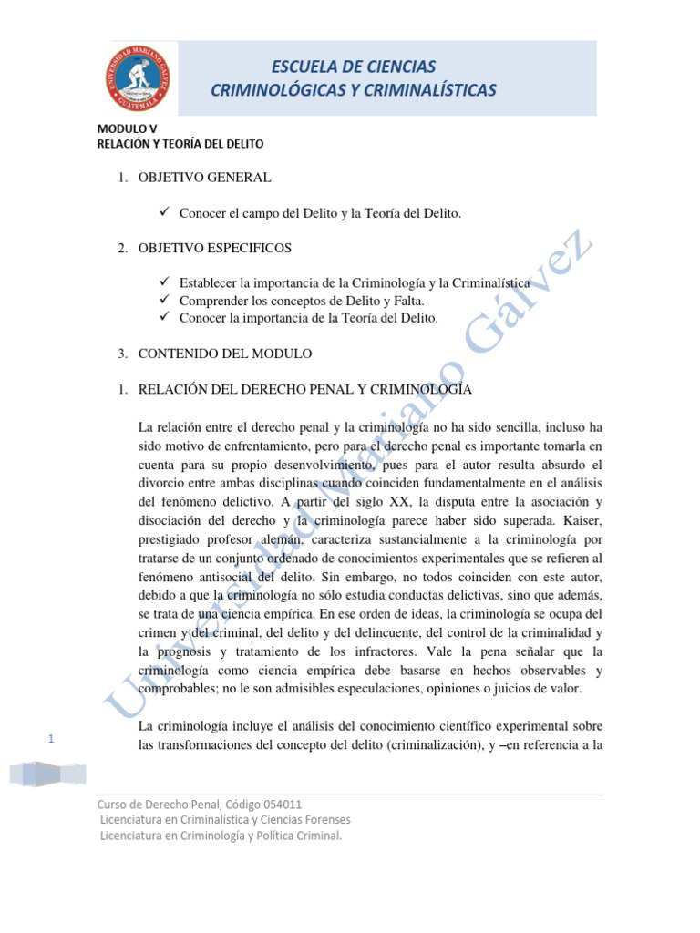 Escuela de Ciencias Criminológicas Y Criminalísticas: Modulo V Relación ...