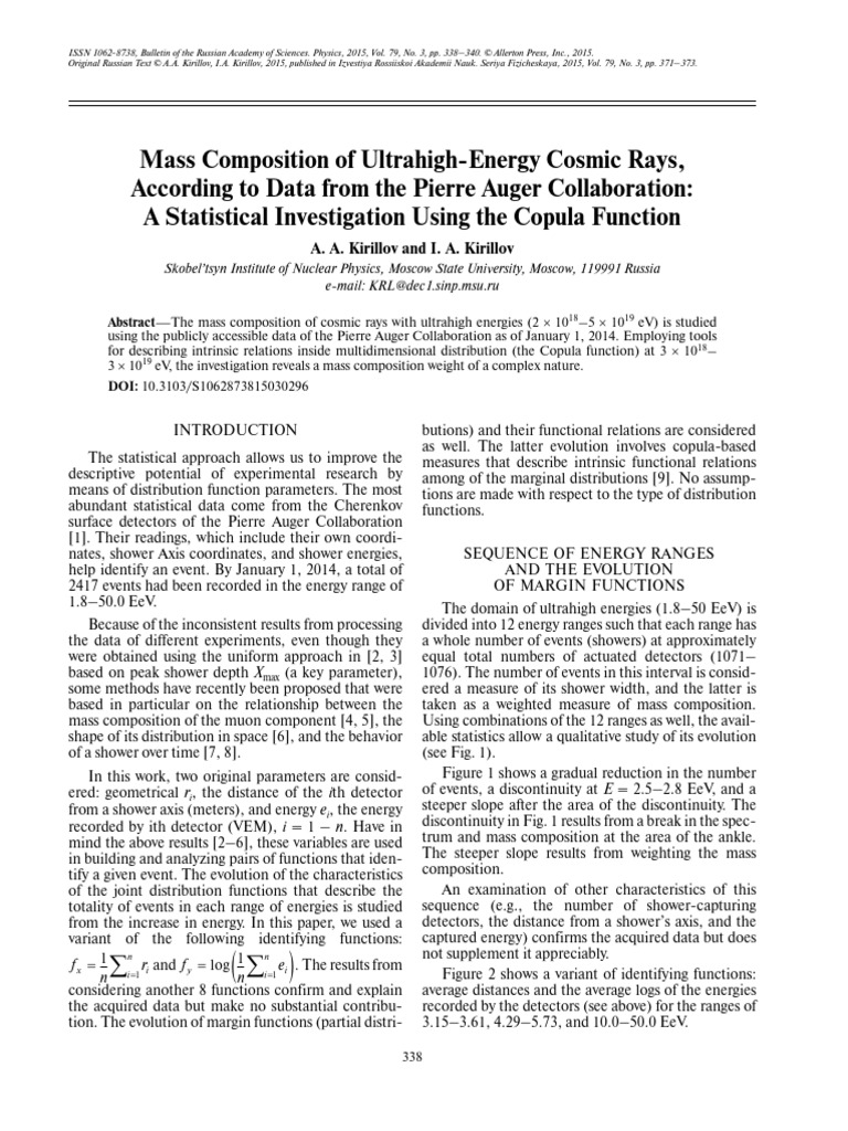 S1062873815030296 | PDF | Cosmic Ray | Mass