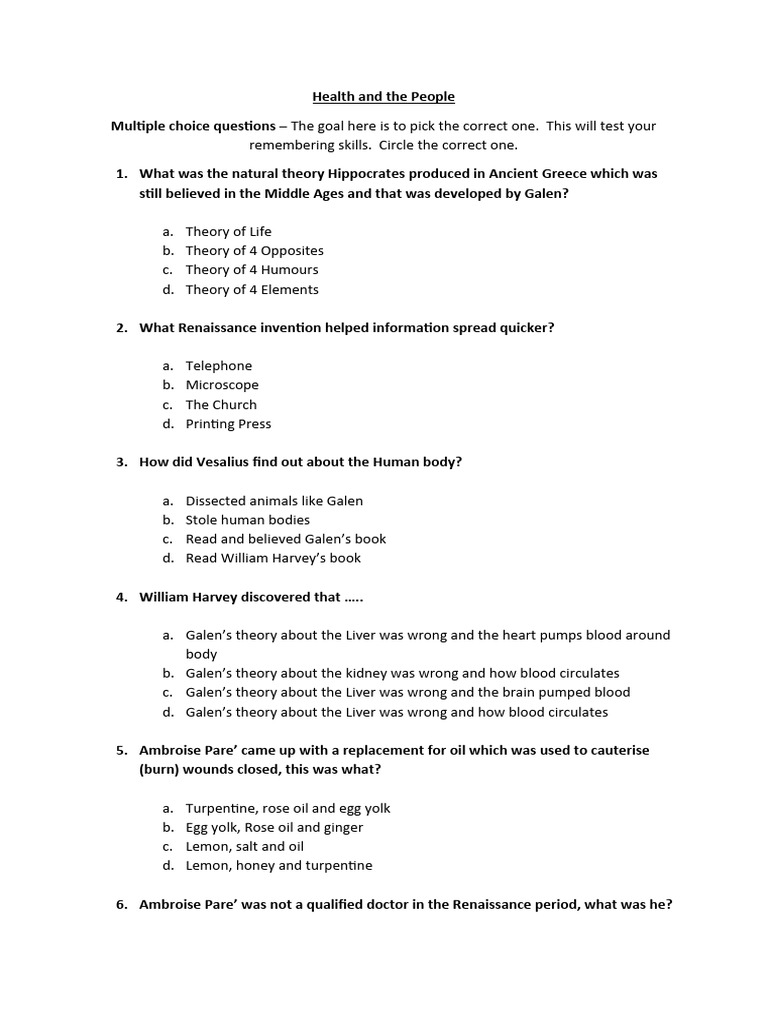 Health and The People Quiz | Download Free PDF | Penicillin | Infection