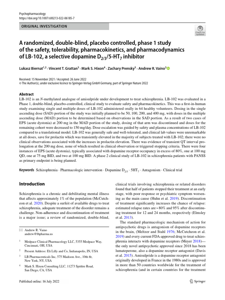 Phase 1 A Randomized Double Blind Placebo Controlled Study of The Safety Tolerability ...