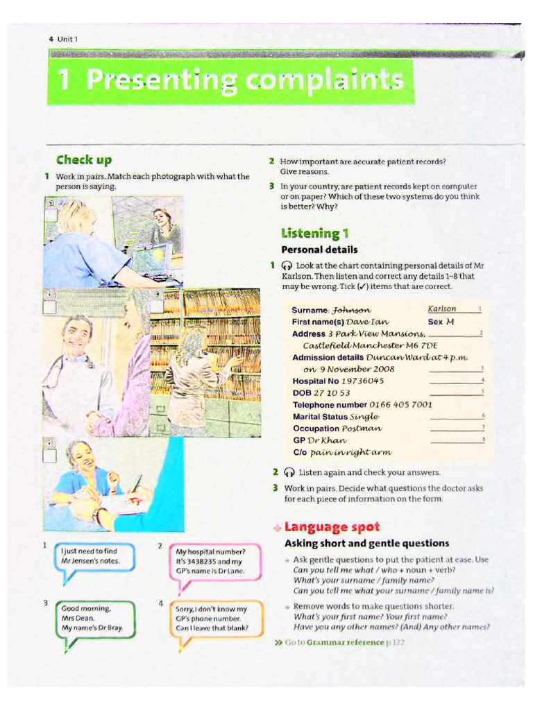 UNIT 1 Presenting Complaints | PDF