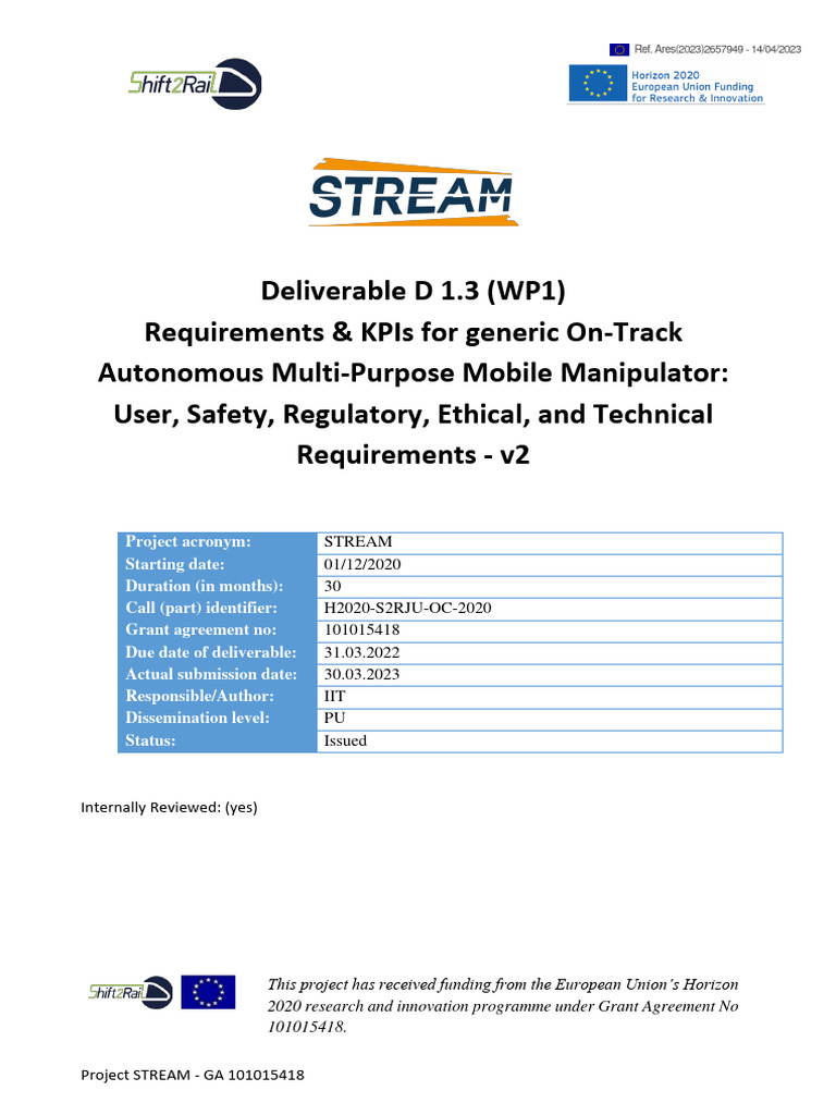 S2R SE-WEB-D-S2R-005-01 - D1.3 Requirements & KPIs For Generic On-Track Autonomous Multi-Purpose ...