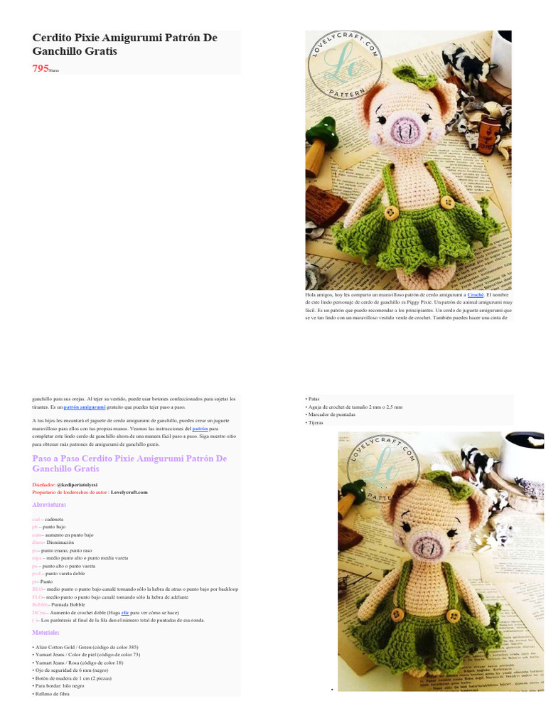 cerdita pixi | PDF | Tejer | Amigurumi
