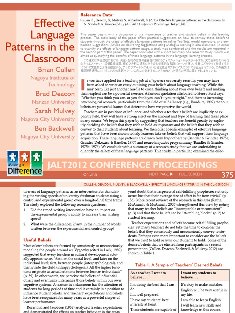 Effective Language Patterns in the Class | PDF | Neuro Linguistic ...