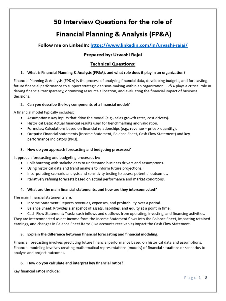 FP&A Interview Questions | PDF | Capital Budgeting | Financial Analyst
