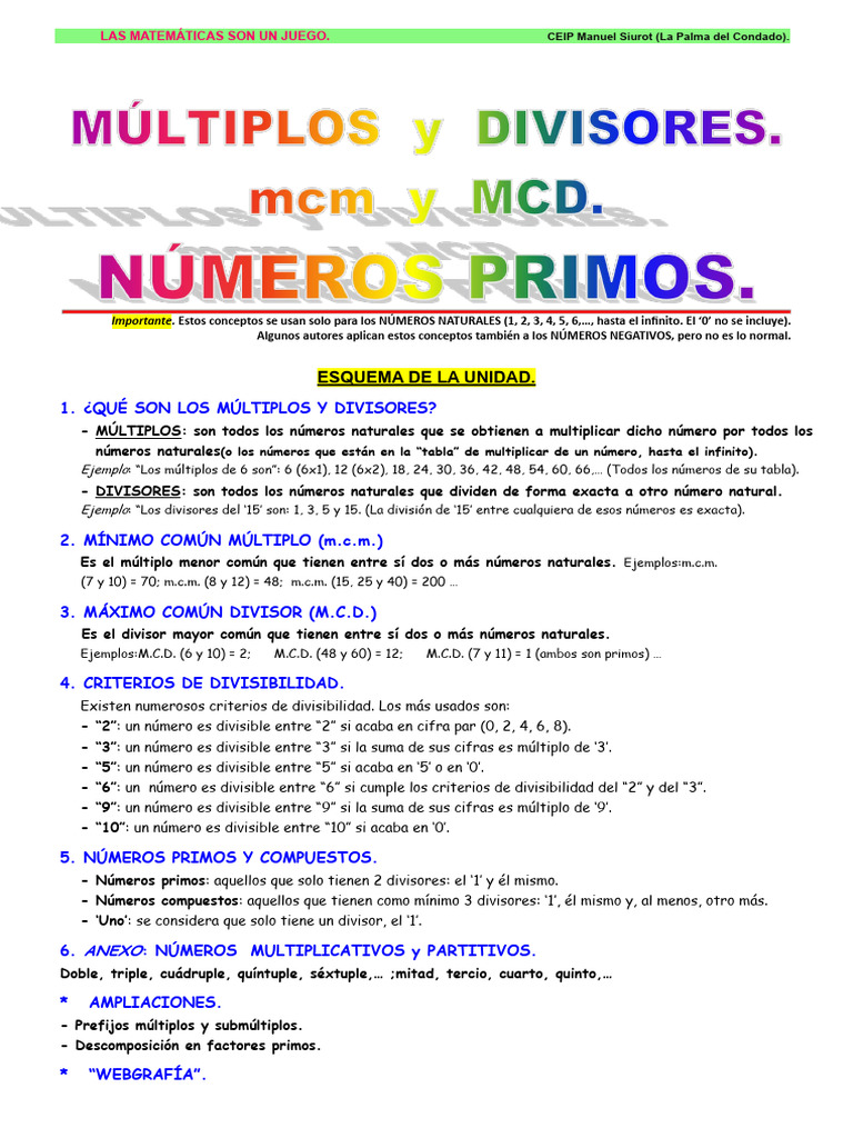 08 Multiplos y Divisores Numeros Primos | PDF | Número primo | División (Matemáticas)