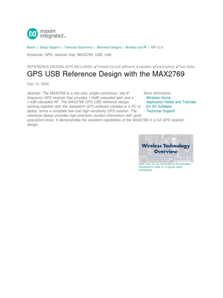 GPS USB Reference Design With The MAX2769 | PDF | Central Processing ...