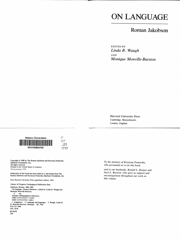 Roman Jakobson - On Language | PDF